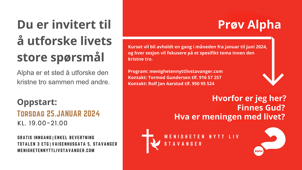 Velkommen til Alpha–kurs Januar til juni 2024 – Menigheten Nytt Liv ...